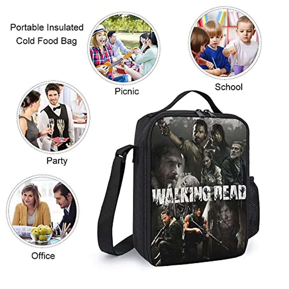 Waterproof Reusable Insulation Lunch Bags The Apocalyptic Walking Horror Drama Dead Lunch Bag Fruit Tote Warm Pouch for Return Gift Lunch Box with Adjustable Shoulder Strap Ages 12-18 years old