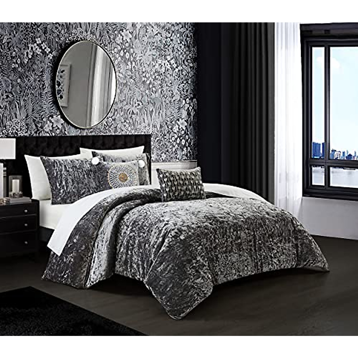 Chic Home Alianna 5 Piece Comforter Set Crinkle Crushed Velvet Bedding - Decorative Pillow Shams Included, King, Grey