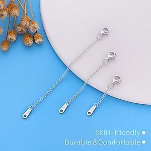 Sterling Silver Necklace Extenders for Women Necklace Extender Silver Chain Extension Bracelet Extender Sterling Silver Chain Extenders for Necklaces 3 Piece Set（1, 2, 3 inch）
