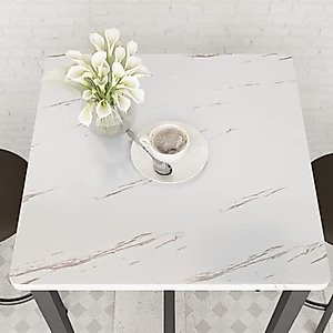 Recaceik 3 Pieces Bar Table Set, Square Pub Table with 2 Bar Stools, Faux Marble Dining Table Set of 2, Kitchen Counter Height Table with 2 Chair, Modern Bar Table Set for Living Room, Restaurant