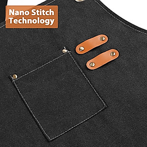 Chef Grill or Work Aprons for Women and Men with Large Pockets, Cross Back Waterproof Chef Apron, Adjustable Painting, Barbecue, Kitchen Cooking, Baking Apron, Work Shop Accessories M-XXL(BLACK)