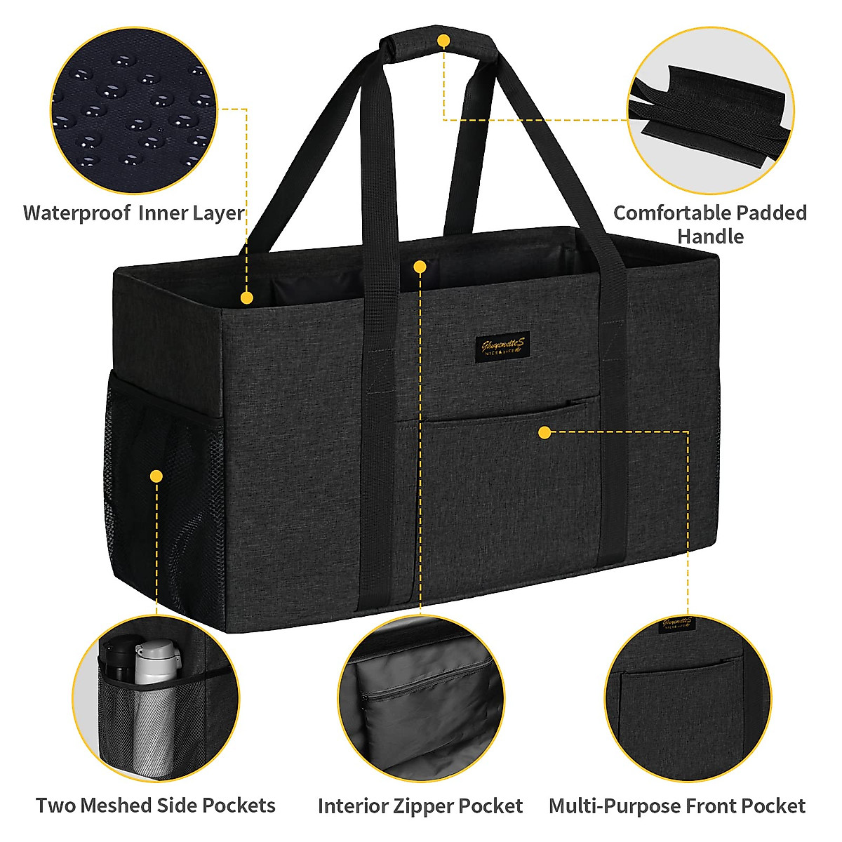 GhvyenntteS Stand Up Extra Large Utility Tote Bag with Metal Wire Frame & Reinforced Bottom Board, Thirty One Utility Tote, Foldable Reusable Grocery Bags with Pockets