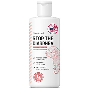Chew + Heal Labs Anti Diarrhea for Dogs - 12 oz. of Stop The Diarrhea Liquid Supplement with Kaolin - for Diarrhea and Upset Stomach Relief - Made in The USA