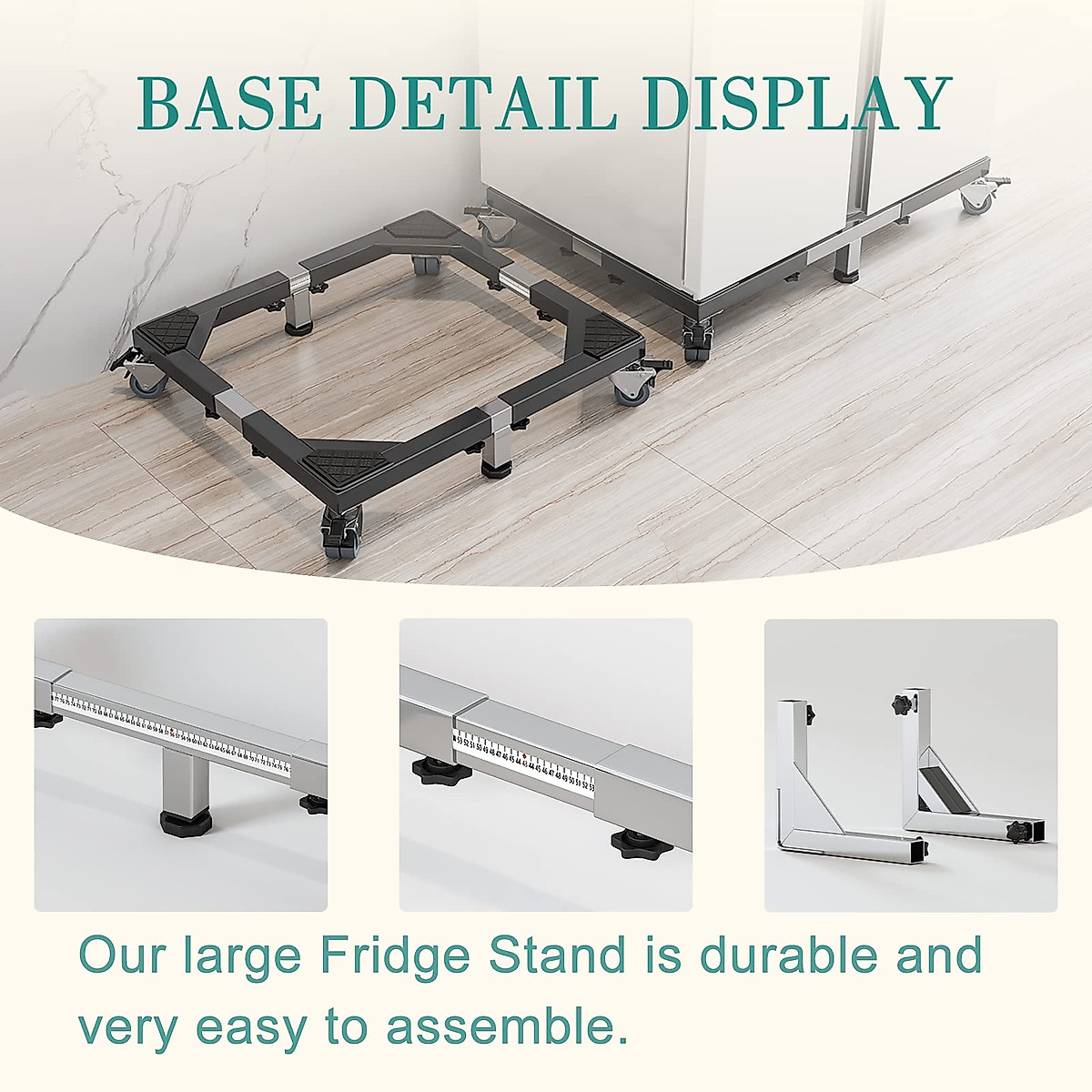 CHINCHILLA Heavy Duty All Stainless Steel Mobile Fridge Stand Base, Washing Machine Stand with Wheels, Adjustable Furniture Dolly for Washer, Refrigerator and Dryer（Large)