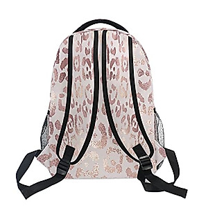 Leopard Print Cheetah Rose Gold Backpack for Girls School Bags Bookbags Travel Daypack Bag One Size