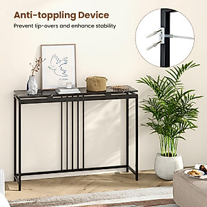 GOFLAME Narrow Console Table, 47” Sofa Tables Narrow Long with Faux Marble Tabletop & Metal Frame, Behind Couch Table, Entryway Table, Modern Foyer Tables for Entryway, Living Room, Black