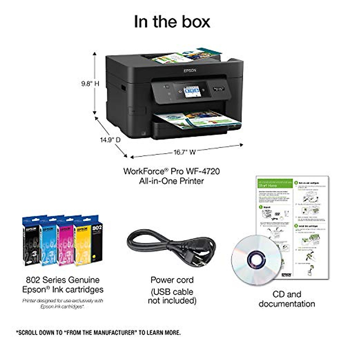 Epson WorkForce Pro WF-4720 Wireless All-in-One Color Inkjet Printer, Copier, Scanner with Wi-Fi Direct, Amazon Dash Replenishment Ready