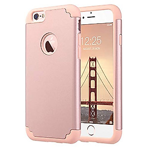 ULAK iPhone 6S Case, iPhone 6 Case, Slim Fit Dual Layer Soft Silicone & Hard Back Cover Bumper Protective Shock-Absorption & Anti-Scratch Case for Apple iPhone 6/6S 4.7 inch, Rose Gold