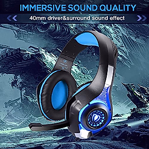 BlueFire Professional 3.5mm PS4 Gaming Headset Headphone with Mic and LED Lights for Playstation 4, PS5, Xbox one,Laptop, Computer (Blue)
