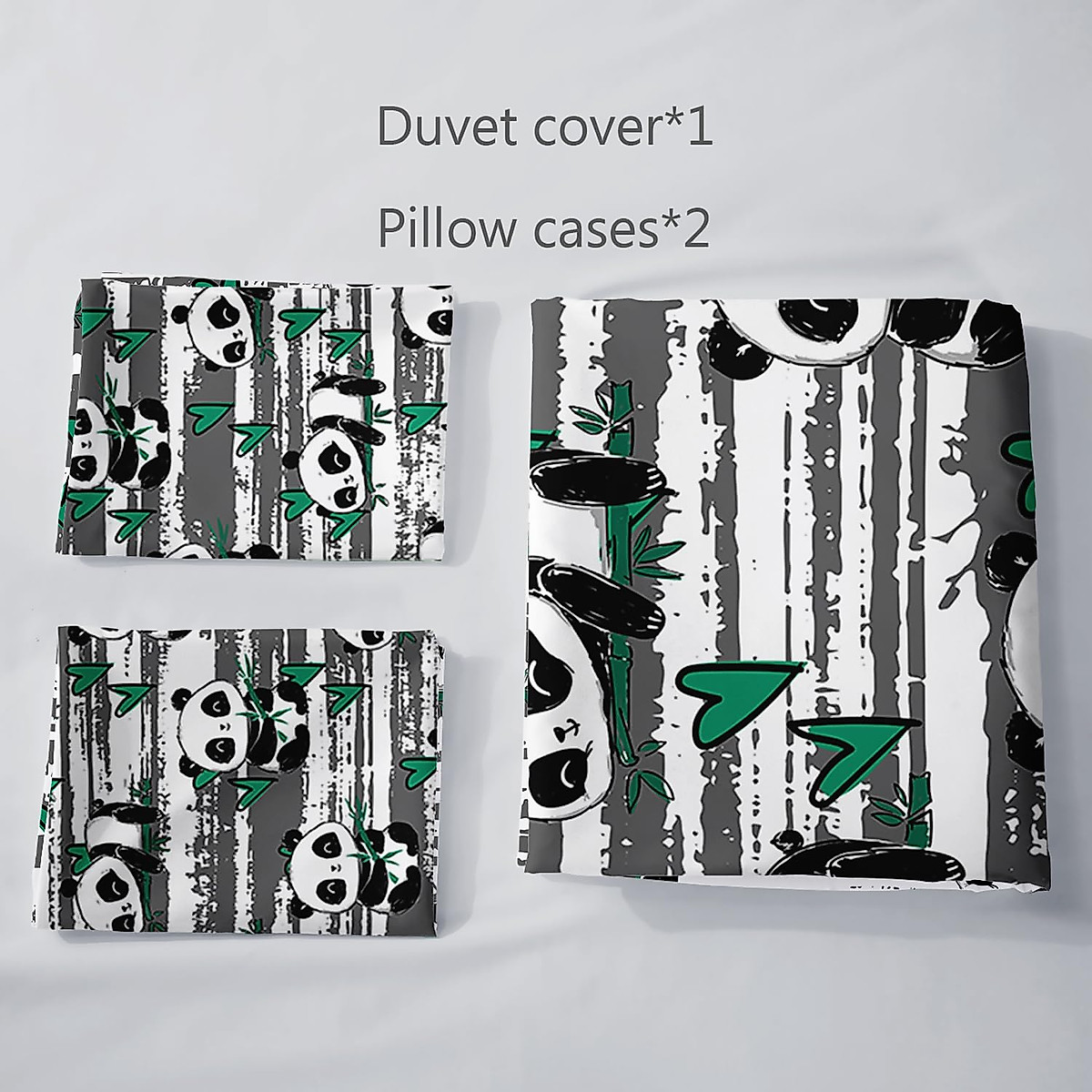 AILONEN Cute Panda Duvet Cover Set Queen Size, Chinese Panda Bamboo Themed Bedding Set,Kawaii Animals Print Comforter Cover Set 3 Pieces, 1 Quilt Cover and 2 Pillowcases