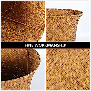 Zerodeko Baskets Wicker Waste Basket Woven Trash Can Straw Garbage Bin Rattan Rubbish Container Rustic Storage Basket Laundry Hamper Flower Pot for Kitchen Home Office (Light Brown) Storage Cubes