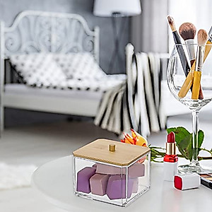 Hipiwe Acrylic Q-Tip Holder Dispenser with Lid Clear Plastic Bathroom Canisters Square Apothecary Jar Set Cotton Swab and Ball Storage Organizer for Cotton Round Pads, Floss