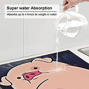 Funny pigs Printed Drying Mat For Kitchen Ultra Absorbent Microfiber Dishes Drainer Mats Non-Slip Silicone Quick Dry Pad - 18 X 16inch