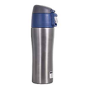 DEDEYA Samily 16oz/473ml Stainless Steel Vacuum Insulated Glass Bottle featured with an easy open flip-top cap, with glass liner inside. keep beverage hot or cold for hours.（Navy Lid ）