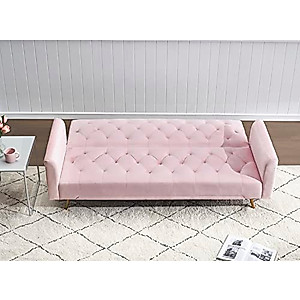 Tufted Upholstered Velvet Modern Futon Loveseat Sleeper Sofa Bed Convertible Couch Daybed,Folding Sofá Beds Recliner,Small Love Seat 2-Seat Couches with Toss Pillows&Metal Legs for Living Room