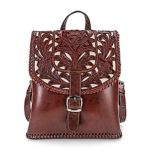 Mauzari Edessa Women's Tooled Leather Backpack Purse - Petite Sized & Organized (Koa)