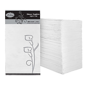 Premium White Napkins, 1/8 Fold Dinner Napkin, Disposable 2-Ply White Party Napkins, Value Pack 100 Count