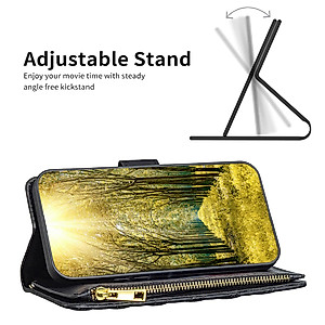 SUPWALL Wallet Case Compatible for iPhone 14 Pro Max | Flip Leather Case with Removable Wristlet Strap and 9 Card Holder | Magnetic Closure Case with Zipper for Men Women | Black