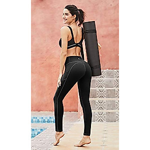 IUGA High Waist Yoga Pants with Pockets, Leggings for Women Tummy Control, Workout Leggings for Women 4 Way Stretch Black