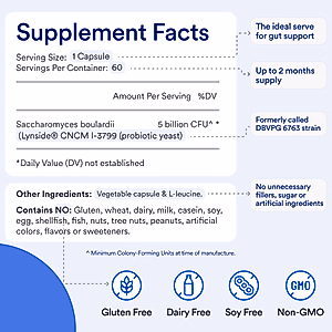 Essential Stacks Saccharomyces Boulardii Probiotics (Non-GMO & Gluten Free) - 5 Billion CFUs for Gut Health (60 Capsules)
