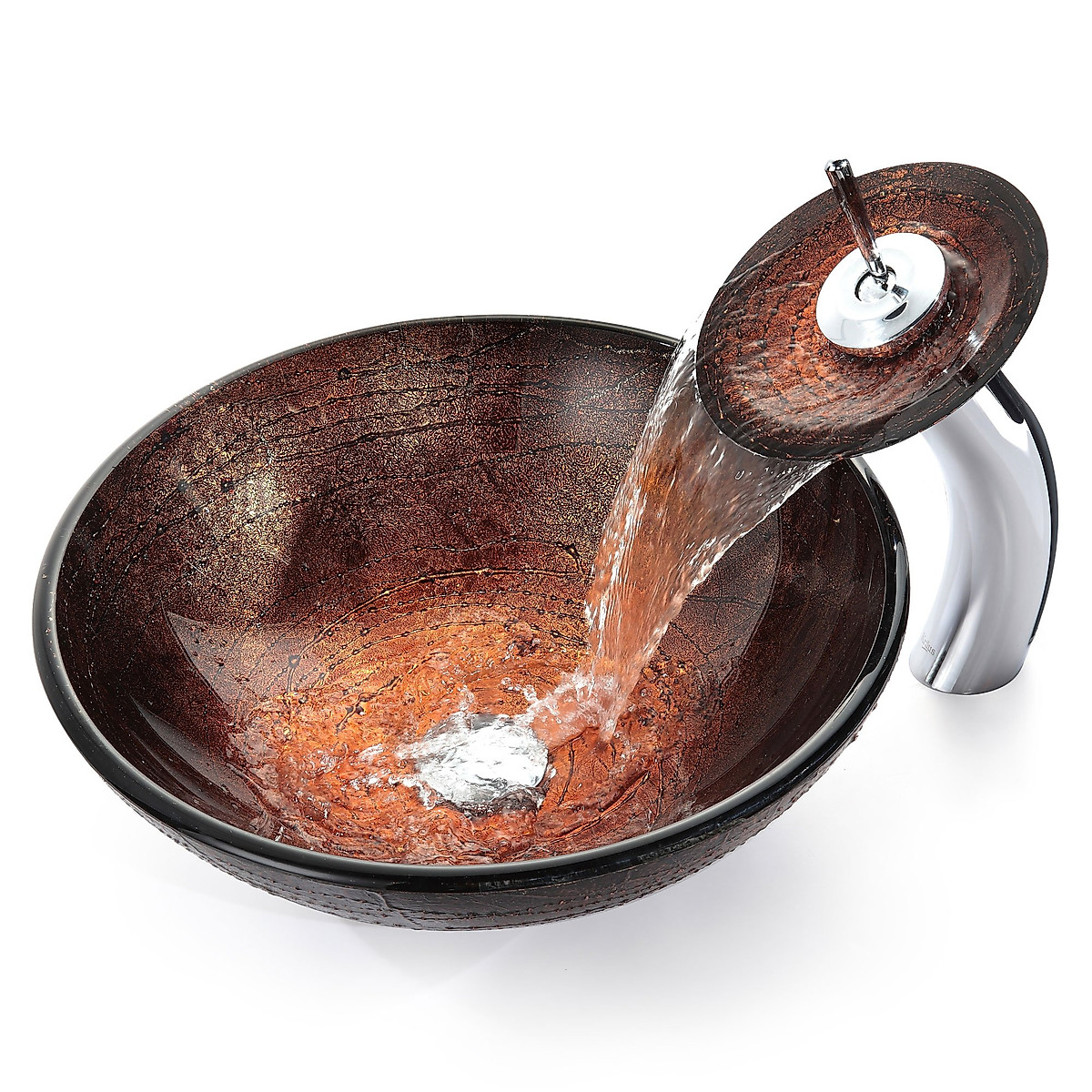 Kraus GV-580-SN Tempered glass/Solid brass Above counter Round Bathroom Sink, 16.5 x 16.5 x 5.5 inches, Bronze