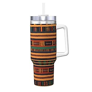 HULIBIN african weaving Print Double Deck Stainless Steel Travel Coffee Cup With Lid 40 Oz Ice Bully Cup
