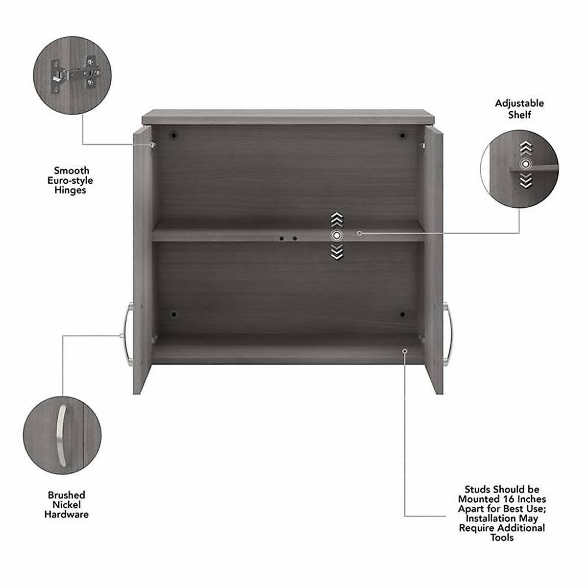 Bush Business Furniture Universal Garage Wall Cabinet with Doors and Shelves, Platinum Gray