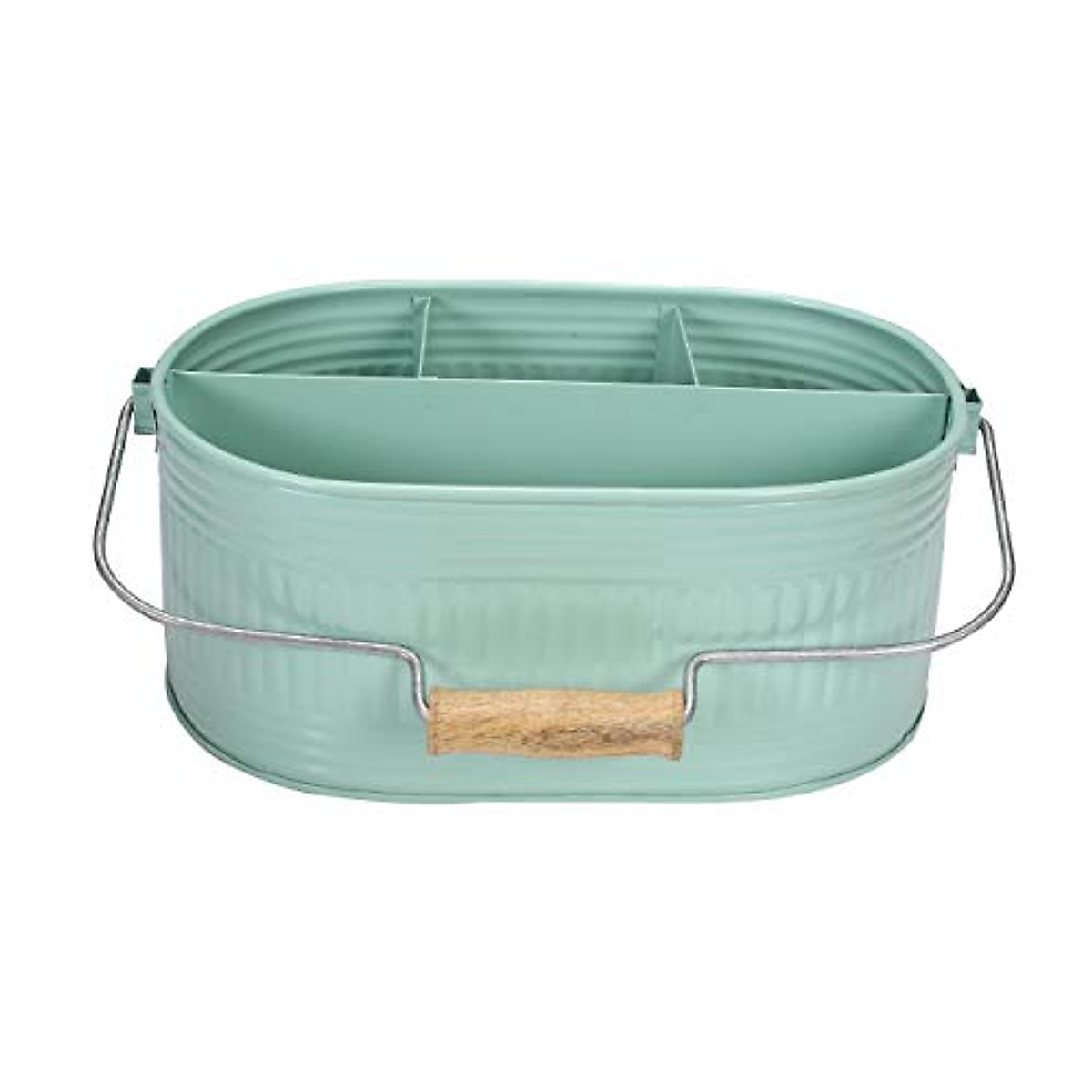 Alpha Living Home Farmhouse Utensil Caddy Carry-All Serveware-Galvanized Metal Organizer for Kitchen Counter-Comfort Wooden Handle In/Outdoor Storage For Flatware,Condiments,Party Cutlery,Arts-TEAL