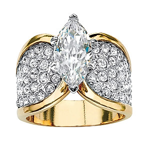PalmBeach Yellow Gold-Plated Marquise Cut Cubic Zirconia and Round Simulated Crystals Engagement Ring Sizes 7-12 Size 9