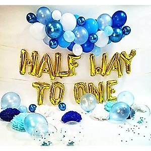JeVenis 15 PCS Half Way To One Balloons 1/2 Birthday Decorations Half Way To One Birthday Party for Boy Blue Balloons