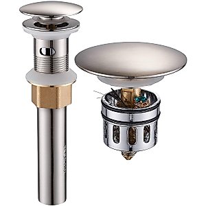 Vessel Sink Drain,Bathroom Pop-up Drain with Detachable Basket Stopper, Anti-Explosion and Anti-Clogging Drain Strainer, Sink Drain Assembly with Overflow Brushed Nickel, REGALMIX RWF083J