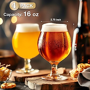 Meolibour Beer Glasses Set of 4, 16 OZ Classic Craft Goblet Glasses, Premium Beer Glasses Tumbler Set, Pub Beer Glasses, Unique Design Beer Glasses, Dishwasher Safe