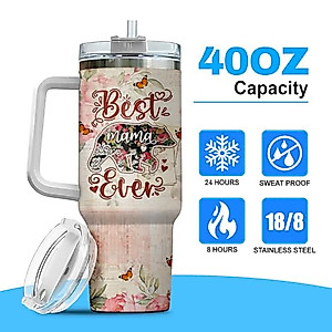 Mama Bear Floral Inspiration, Tumbler 40 Oz With Handle Lid And Straw, Mama Bear Gifts, Mom Flower Cups To Funny Yellow For Eleven Water Steel Handle Straws Modern