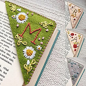Personalized Hand Embroidered Corner Bookmark Cute Flower Letter Felt Bookmarks Embroidered Bookmark Corner