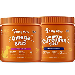 Omega 3 Alaskan Fish Oil Chew Treats for Dogs - with AlaskOmega for EPA & DHA + Turmeric Curcumin for Dogs - for Hip & Joint Mobility Supports
