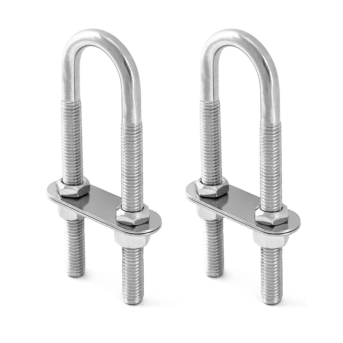 QWORK Marine Boat Stern Eye Tie Down U Bolt, 2 Pack, 3/8" Dia, 3-1/2" Thread Length, Stainless Steel