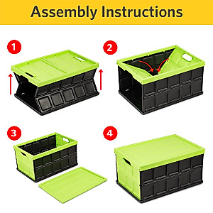 Glad Collapsible Storage Bin with Lid - 48L Foldable Plastic Box for Garage, Car Trunk, and Organization - Stackable Lidded Container with Handles, Green