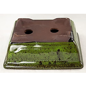 Rectangular Shohin Bonsai Pot, Cactus & Succulent Planter 6"x 4.5"x 2.25" w/Mesh & Wire - Moss Green