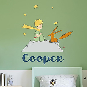 EGD Personalized Wall Decor I Name The Little Prince & Fox Wall Decals I Custom Name for Baby Room Decor I Nursery Decor for Boys and Girls I Multiple Personalization Options