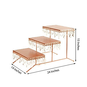 Efavormart 15" Tall Rose Gold 3 Tiered Serving Stand Cupcake Dessert Stand with Crystal Pendants