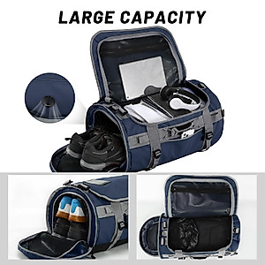 MIER Large Duffel Backpack Sports Gym Bag with Shoe Compartment, Heavy Duty and Water Resistant, Navy Blue, 60L