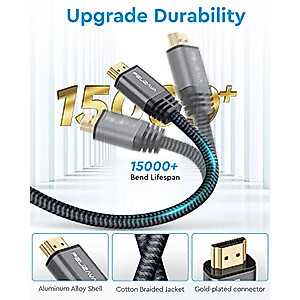 PEUZAVA 8K HDMI Cable 10ft, 48Gbps Ultra High Speed HDMI 2.1 Cord, 8K@60HZ 4K@120Hz eARC HDR10 HDCP 2.2&2.3 Dolby Compatible with PS5 PS4 Xbox Series X Switch Apple Samsung Sony LG Roku TV Blu-ray