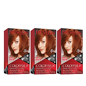 Revlon Permanent Hair Color, Permanent Hair Dye, Colorsilk with 100% Gray Coverage, Ammonia-Free, Keratin and Amino Acids, 42 Medium Auburn, 4.4 Oz (Pack of 3)