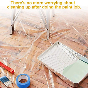 LISHINE 13Ft x 65 Ft Plastic Painting Drop Film, 2 Pcs Tape and Drape Dust Plastic Drop Cloth, Pre-Taped Masking Film for Automotive Painting Covering