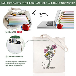 Andeiltech Canvas Tote Bag for Women Aesthetic Floral Tote Bag Wildflower Printed Book Lover Shoulder Reusable Grocery bags