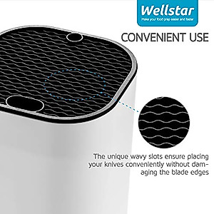 Universal Knife Block for Kitchen, WELLSTAR Knife Holder without Knives, Safe Space Saver Large Volume Stable Knife Storage with Scissors and Sharpening Rod Slot, Detachable for Easy Cleaning - White