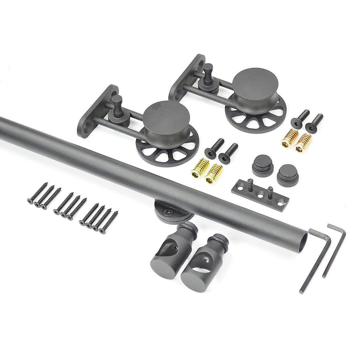 DIYHD 7FT Black Track Top Mount Spoke Wheel Sliding Barn Door Hardware