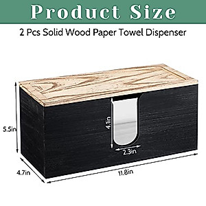 2 Pcs Solid Wood Paper Towel Dispenser Wall Mounted Folded Paper Towel Holder with Lid Countertop Black Napkin Holder for Bathroom C Fold, Z Fold, Trifold Hand Paper Towel Home Kitchen Office Toilet