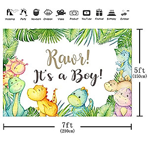 Aperturee Dinosaur It's a boy Baby Shower Backdrop 7x5ft Oh Boy Tropical Palm Leaves Jungle Photography Background Kids Newborn Cake Table Banner Party Decoration Photo Booth Studio Props Favors