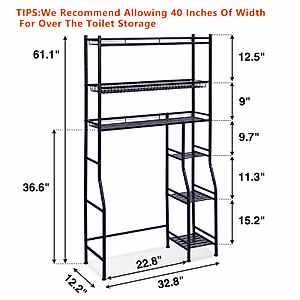 Lauren&Harold Over Toilet Bathroom Organizer 33",6-Tier Over The Toilet Storage Cabinet,Over The Toilet Storage Shelf for Restroom,Laundry(Black)